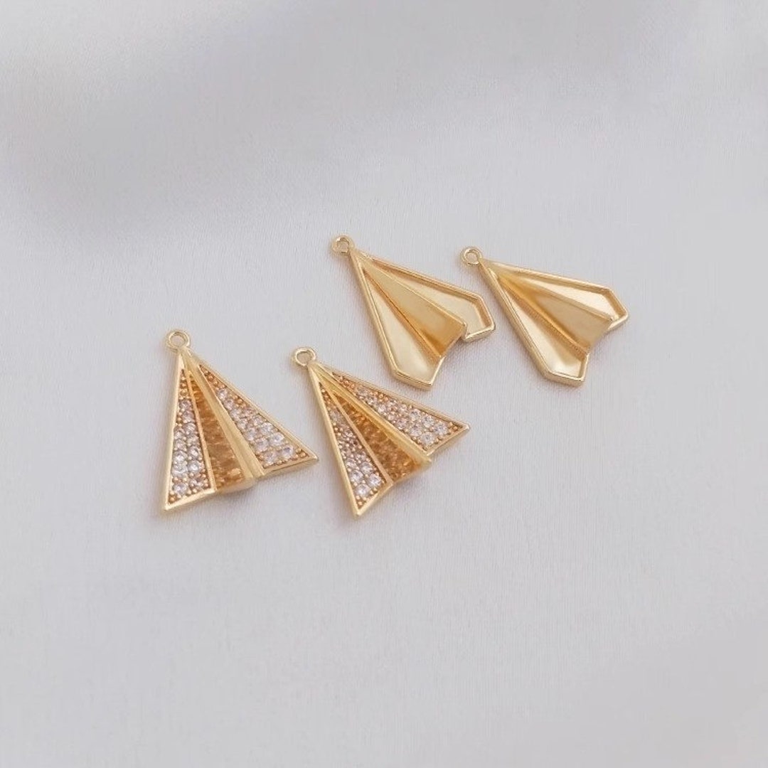 10pcs+14k Gold Inlaid Zirconia Fashion Airplane Charm Creative DIY ...