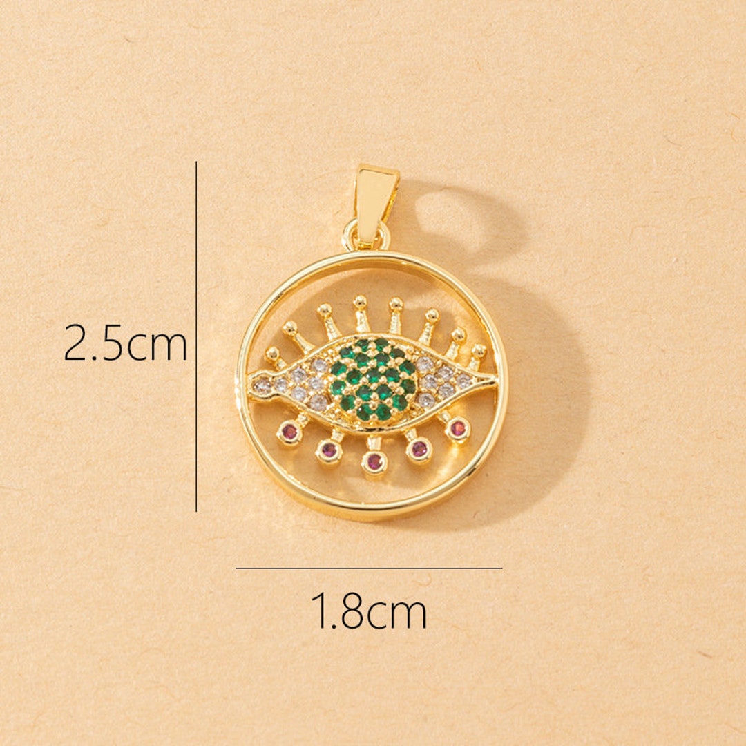 Real Gold Plated Dense Inlay CZ Demon Eye Necklace Charm, Eye Charm ...