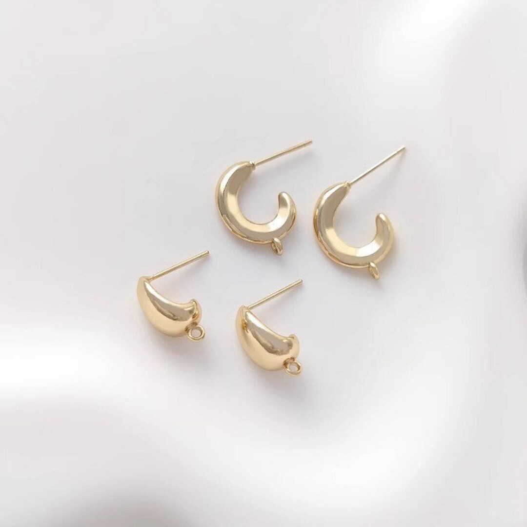 14K Gold Plated Half Round Stud Earrings,thick C-shaped Stud Earrings ...