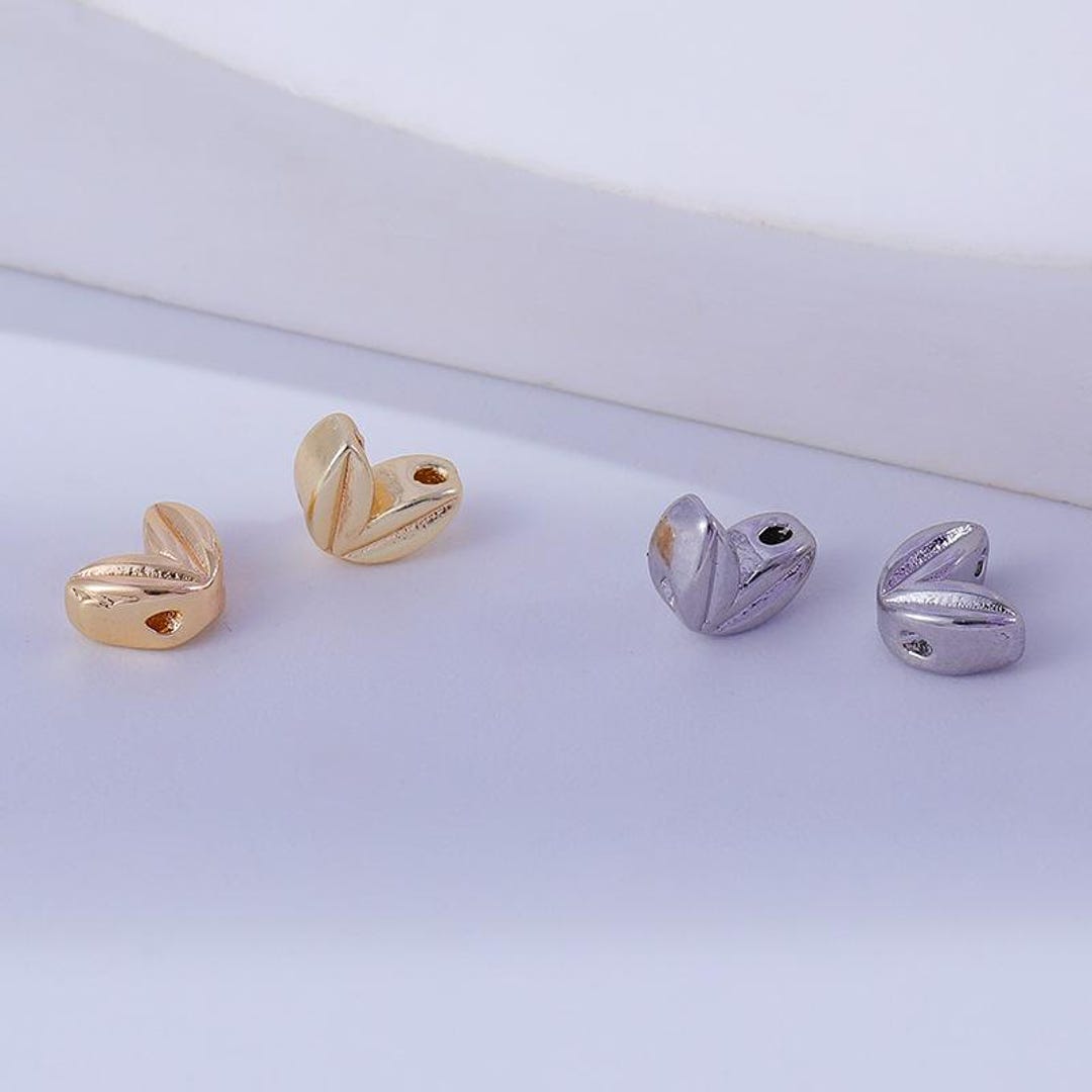 18k Real Gold Wheat Ear Beads, Rabbit Ears Double Hole Beads, DIY ...