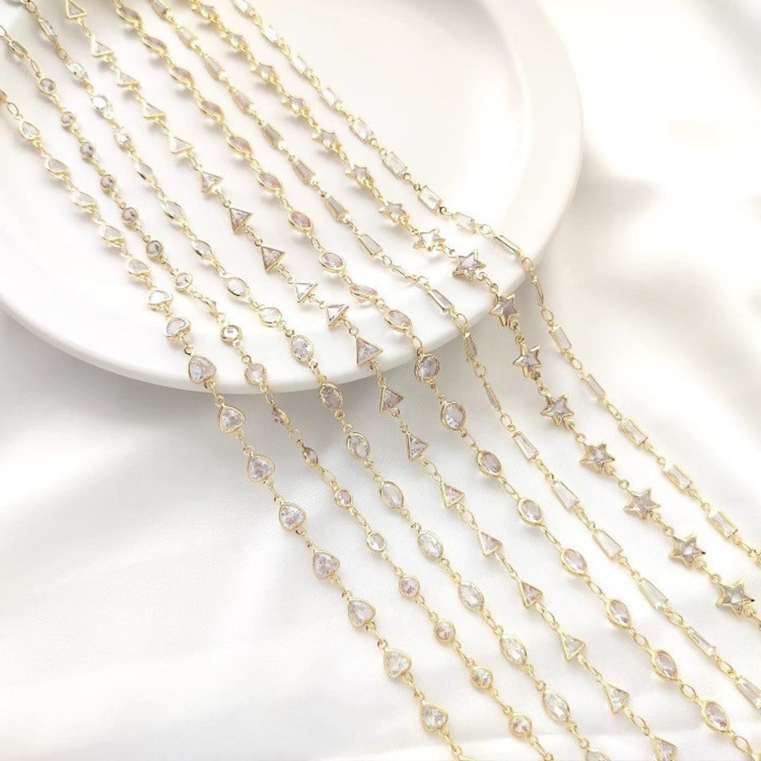 14K Zircon Chain: Geometric Charms, DIY Jewelry - 50cm-lt3877 - Etsy UK