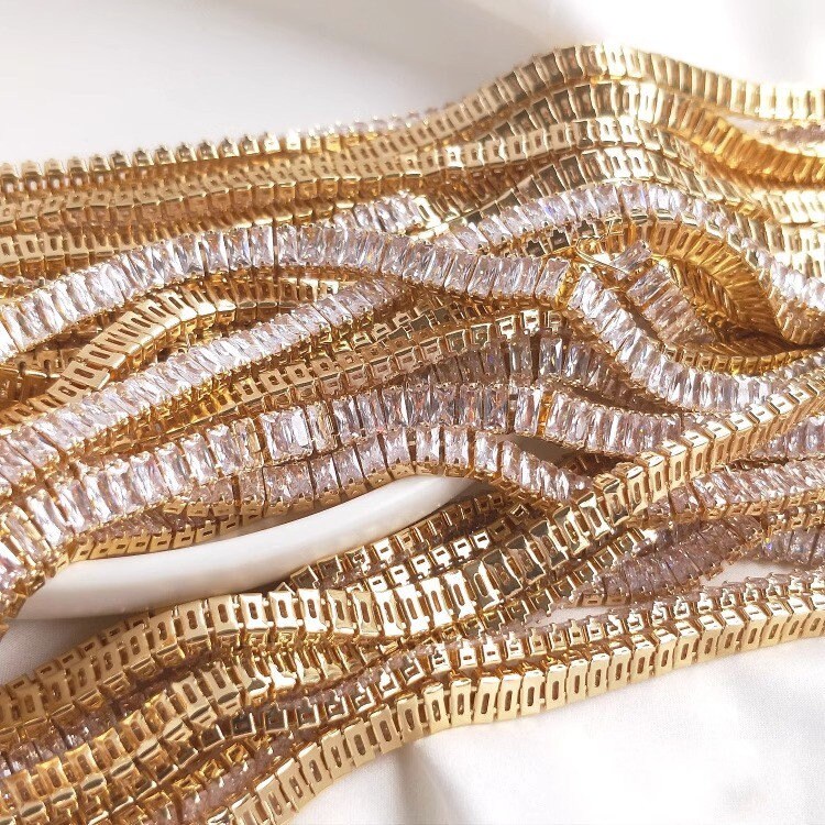 1M/50CM14K Gold-plated Chain Rectangular Austrian Zircon - Etsy