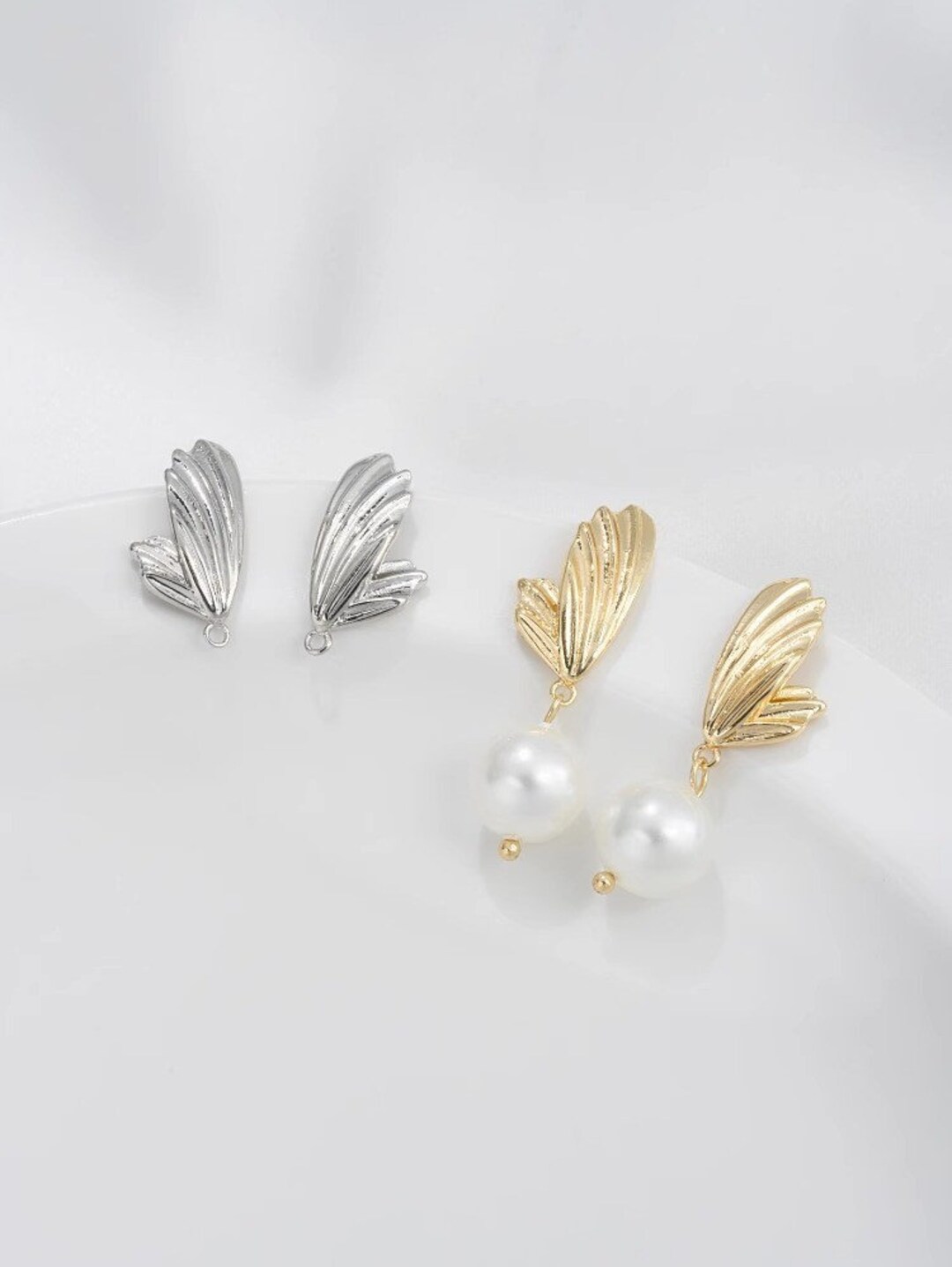 Butterfly Wing Earrings, 14k Gold, Silver Wings,with Hanging Straps ...