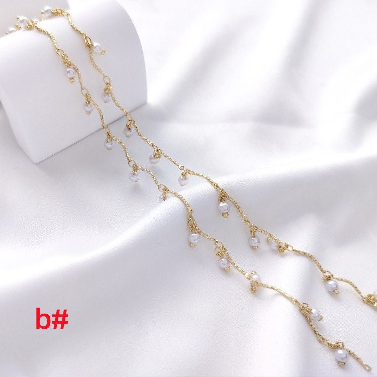 14K Gold Plated Filled Pearl Cable Chain, DIY Jewelry Pendant Pearl ...
