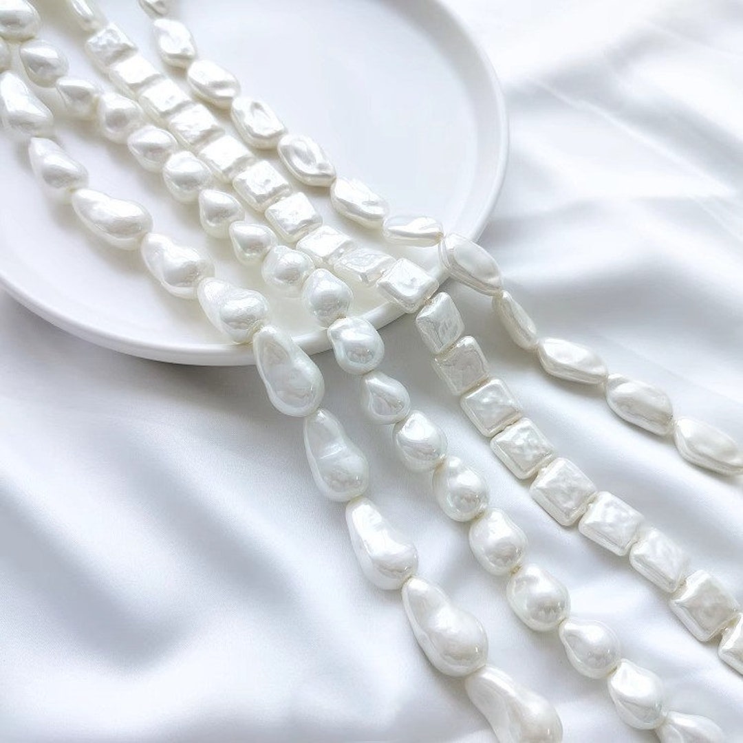 Shell Imitation Baroque Pearls, Round Cake Shaped Pearls, Peach Button ...