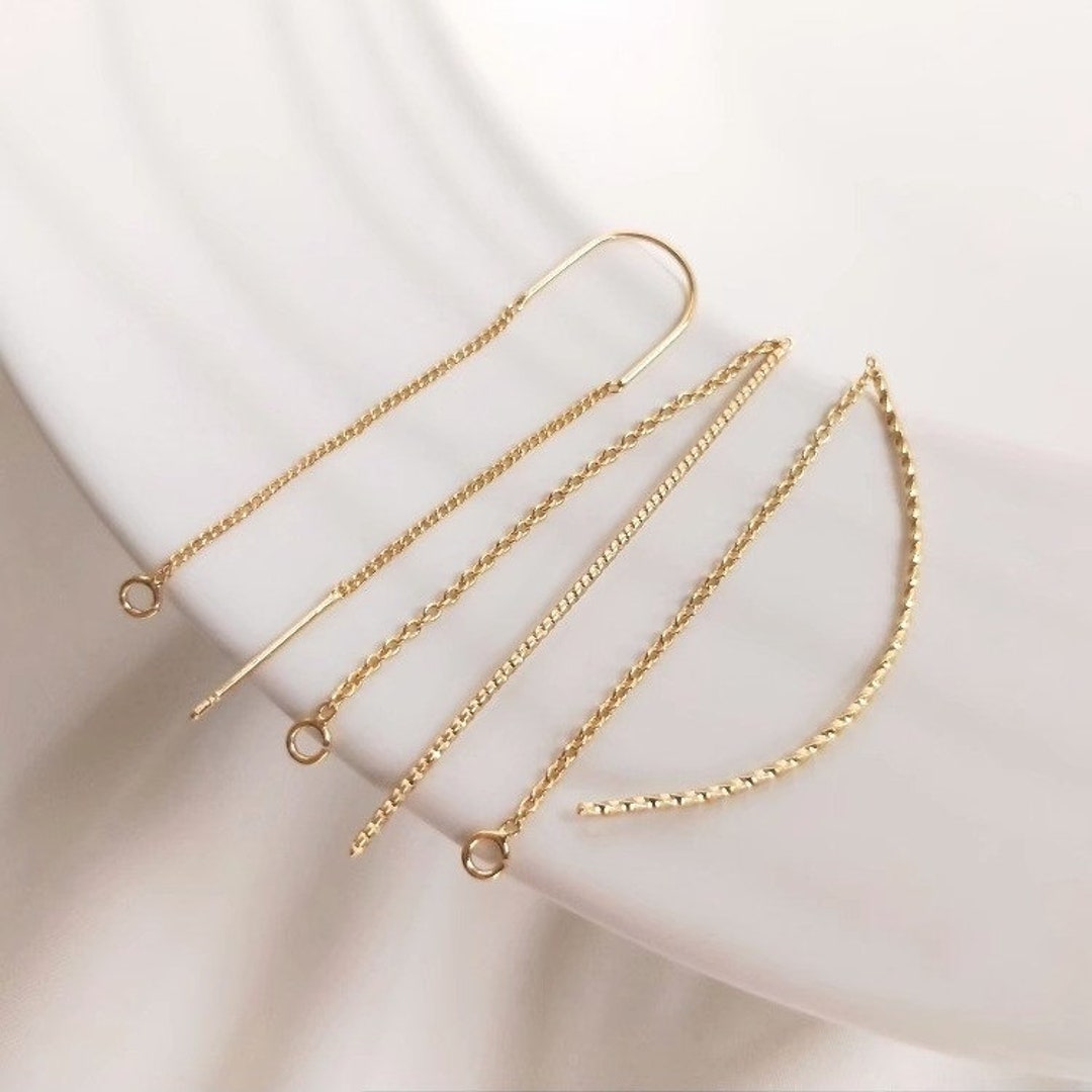 14K Gold-plated, U-shaped Ear Line, Engraved Thread, Extended Ear Line ...
