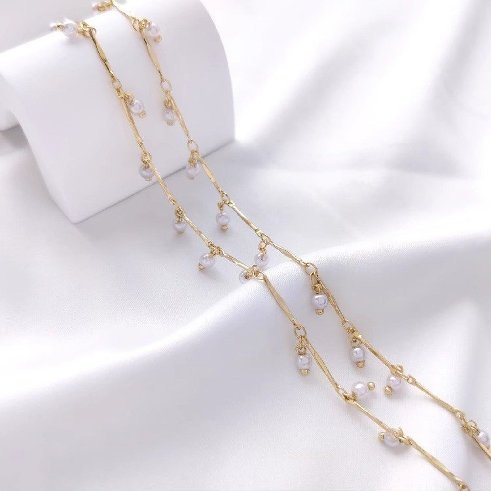 14K Gold Plated Filled Pearl Cable Chain, DIY Jewelry Pendant Pearl ...