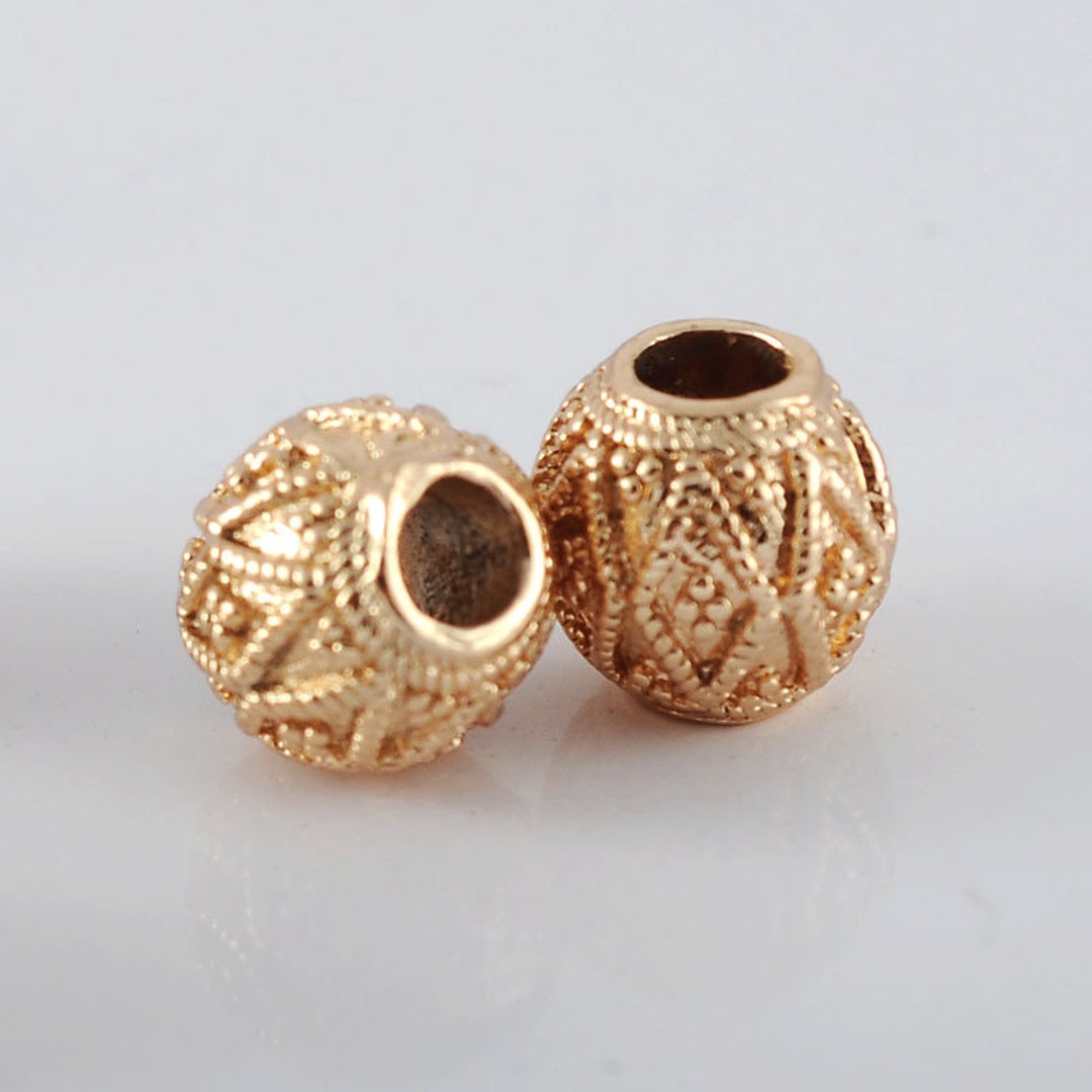 10pcs+24k Real Gold Ball Perforated Beads, Necklace Bracelet Connecting ...