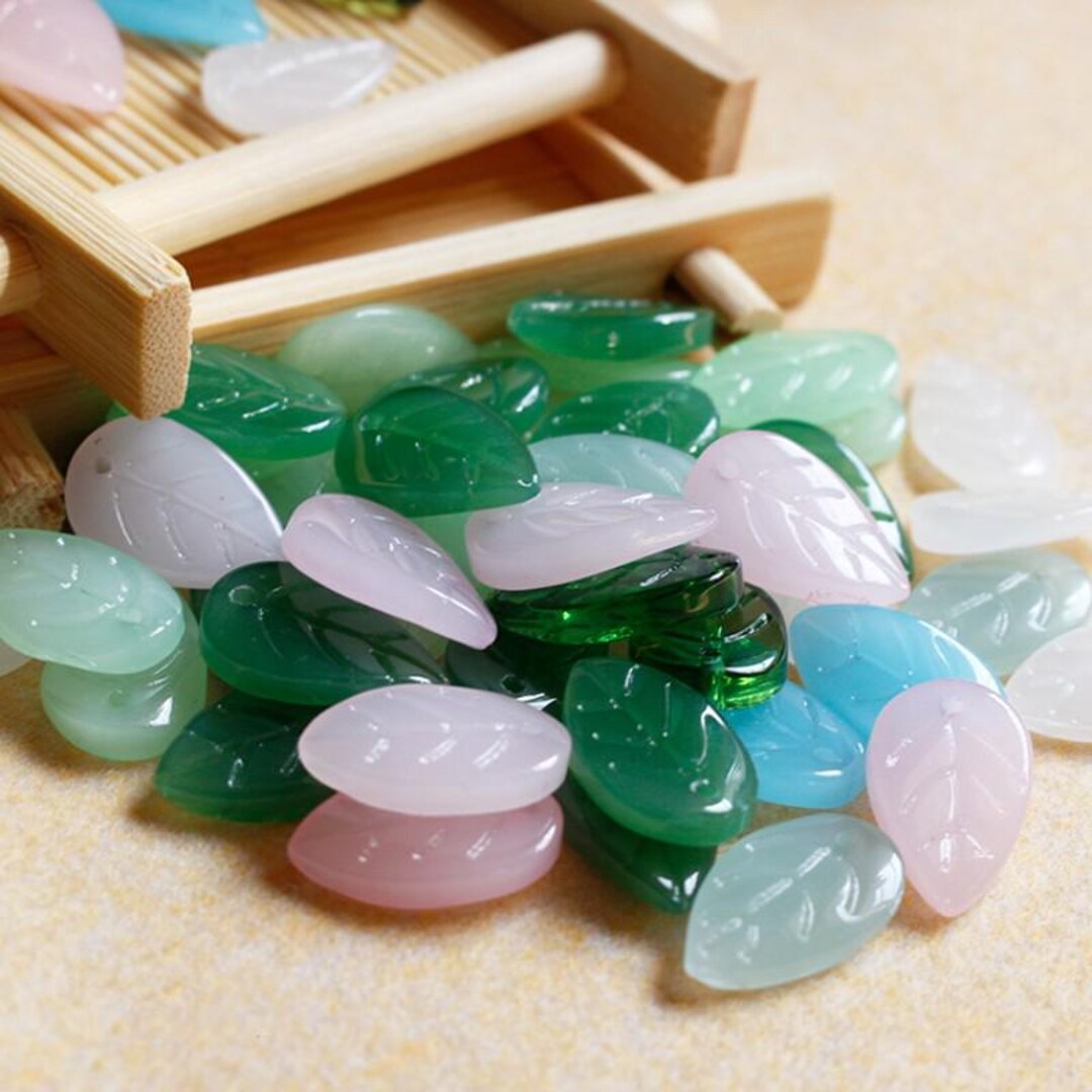 50pcs Leaf Glass Beads: Flat Charms for DIY Crafts，lt3591 - Etsy