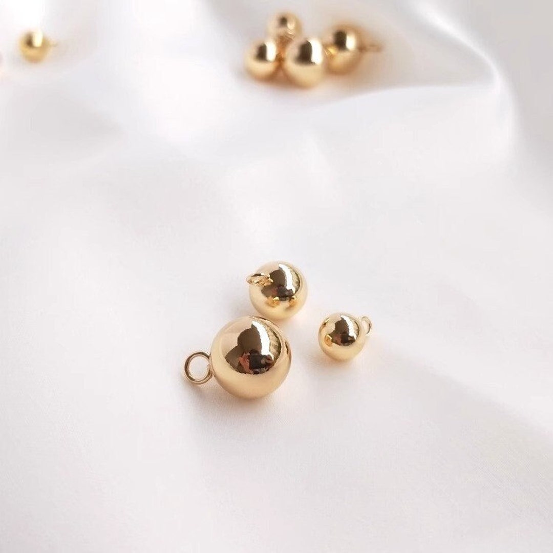 14k Shiny Gold Plated Hollow Ball Charm, Gold Small Bead Charm, Small ...