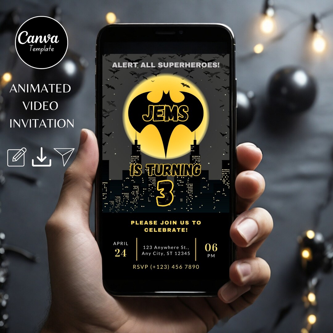 Editable Bat Video Animated Birthday Invitation Animated Bat Man ...