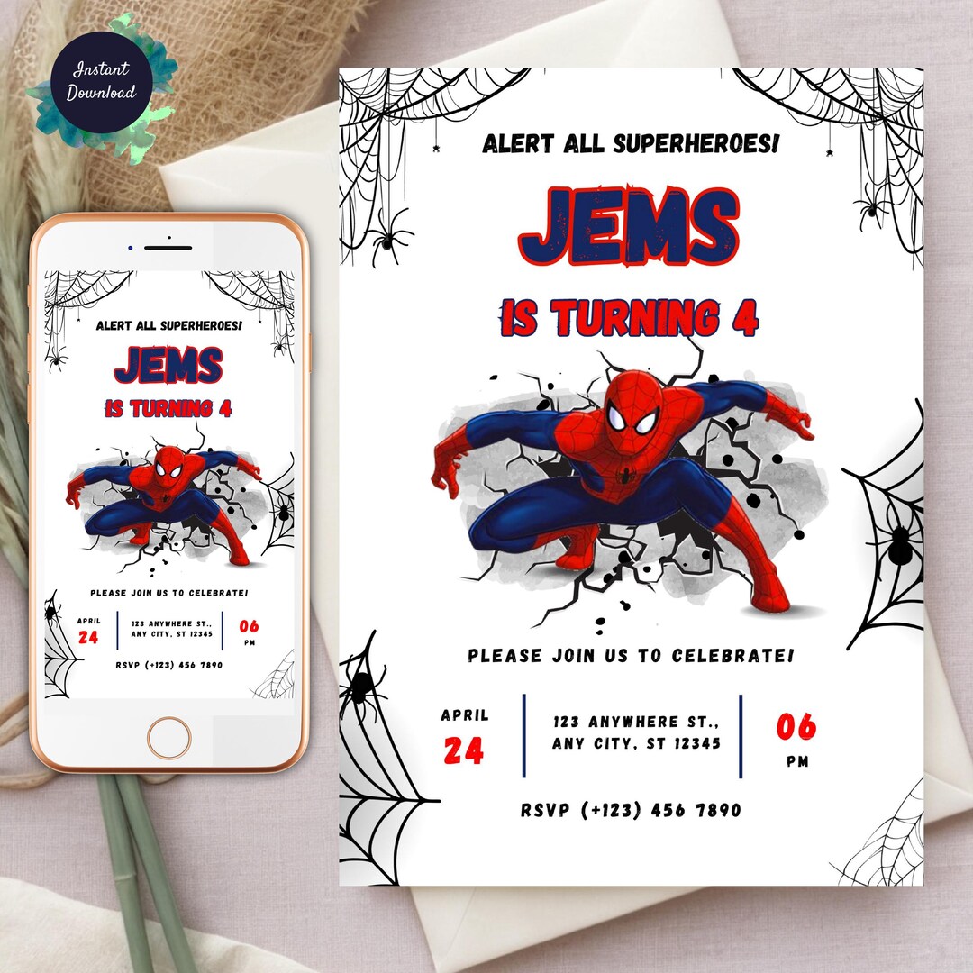 Editable Spider Man Invitation Template Spiderman Mobile Invitation ...