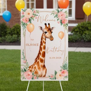 Giraffe Birthday Welcome Sign Giraffe Theme Birthday Party Banner ...