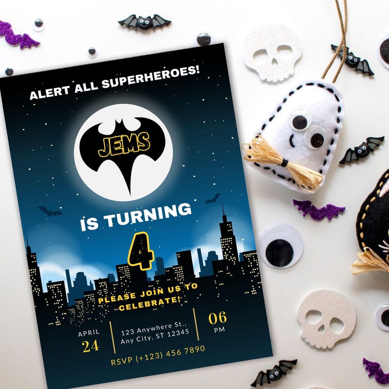 Editable Superhero Birthday Invitation Super Hero Invitation Bat ...