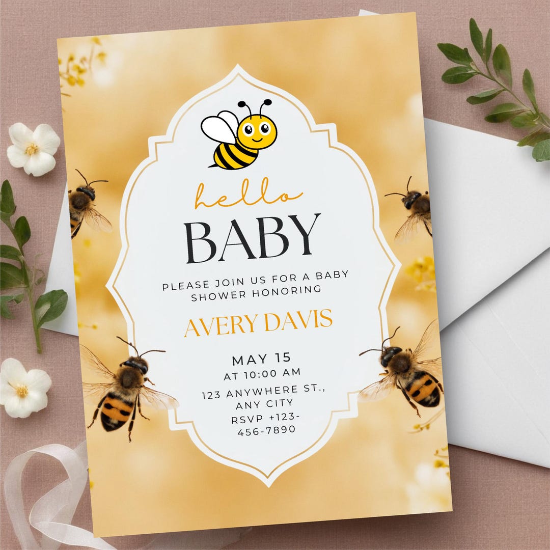 Editable Bee Baby Shower Invitation Template A Little Honey Shower ...