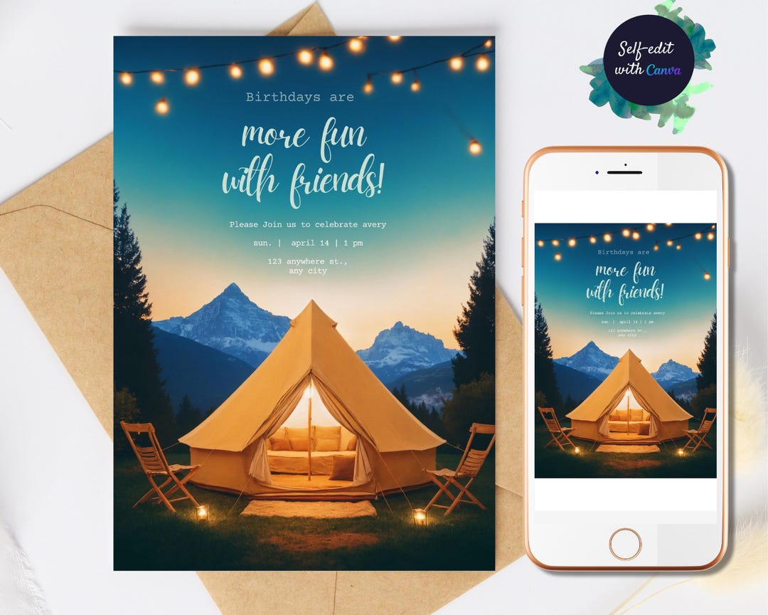 Glamping Birthday Invitation Template Glamping Birthday Party Invitation Glamping Invitation ...
