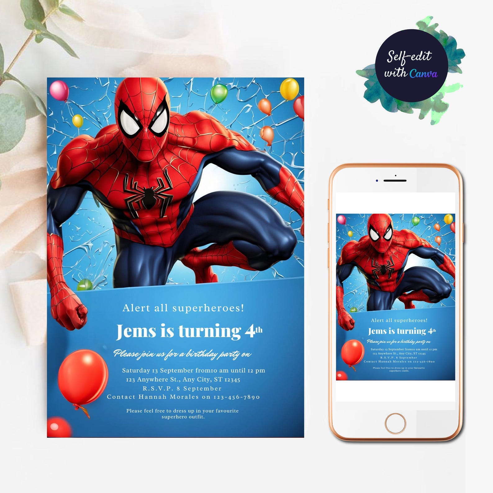 Spider Man Birthday Invitation Template Printable Editable Birthday ...