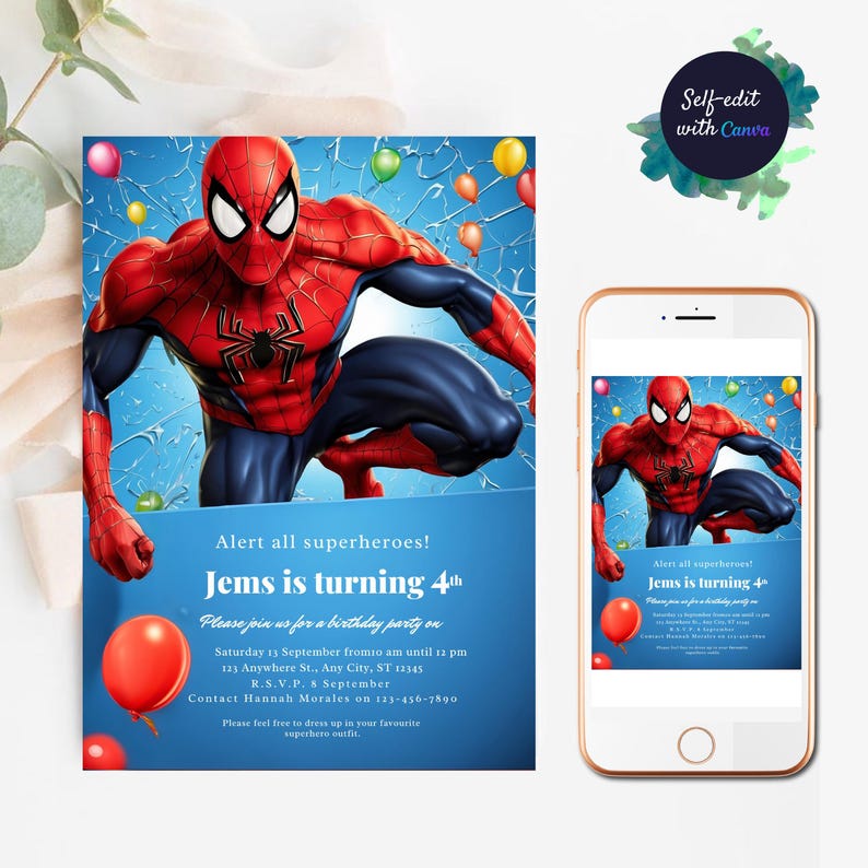 Spider Man Birthday Invitation Template Printable Editable Birthday ...