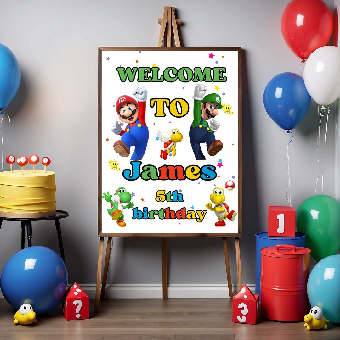 Mario Bros Welcome Sign Birthday Super Mario Welcome Sign Birthday Boy ...