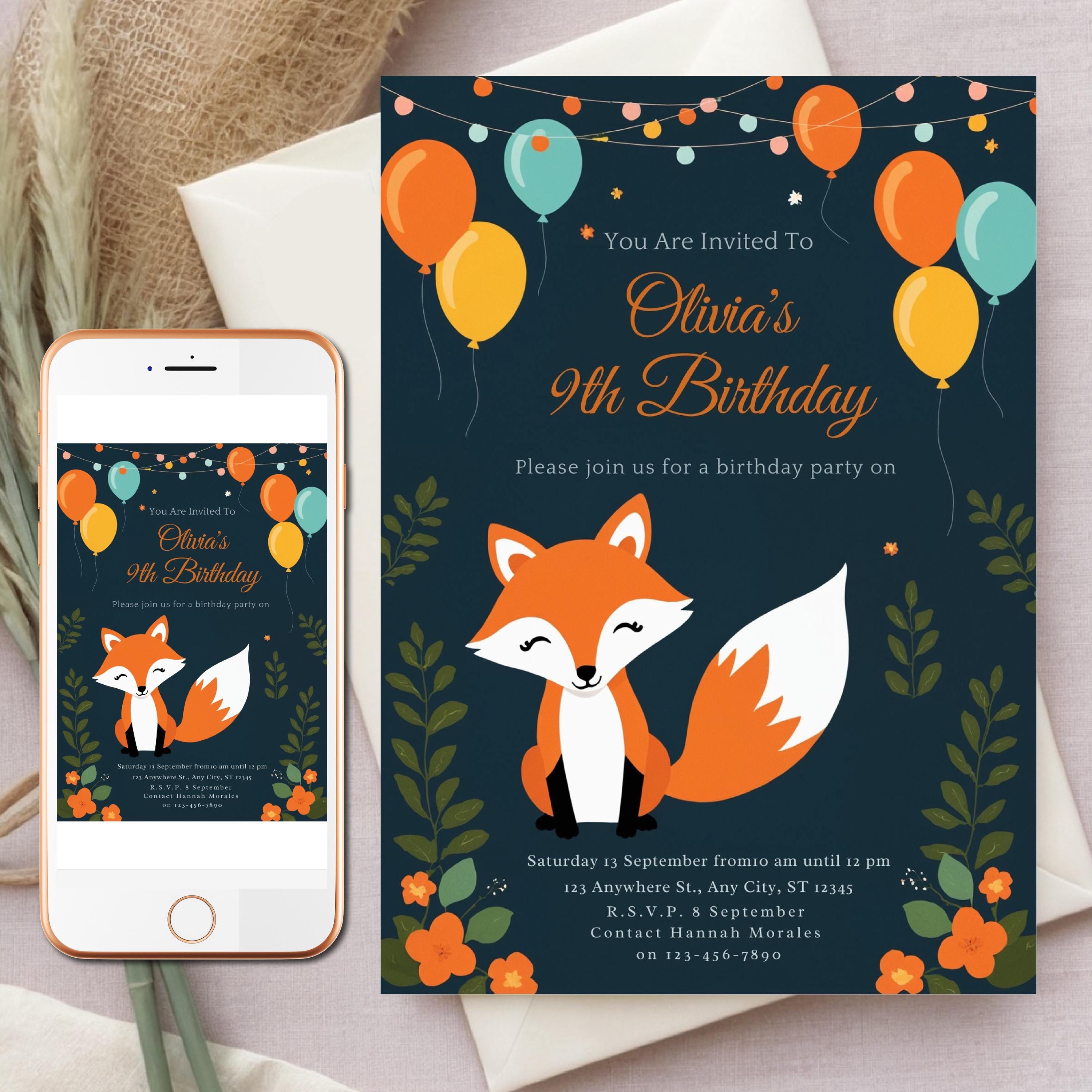 FOX INVITATION Fox Birthday Invitations FOX Party First Birthday ...
