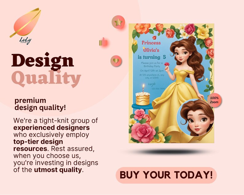 Princess Belle Birthday Invitation Template Editable Belle Invitation ...