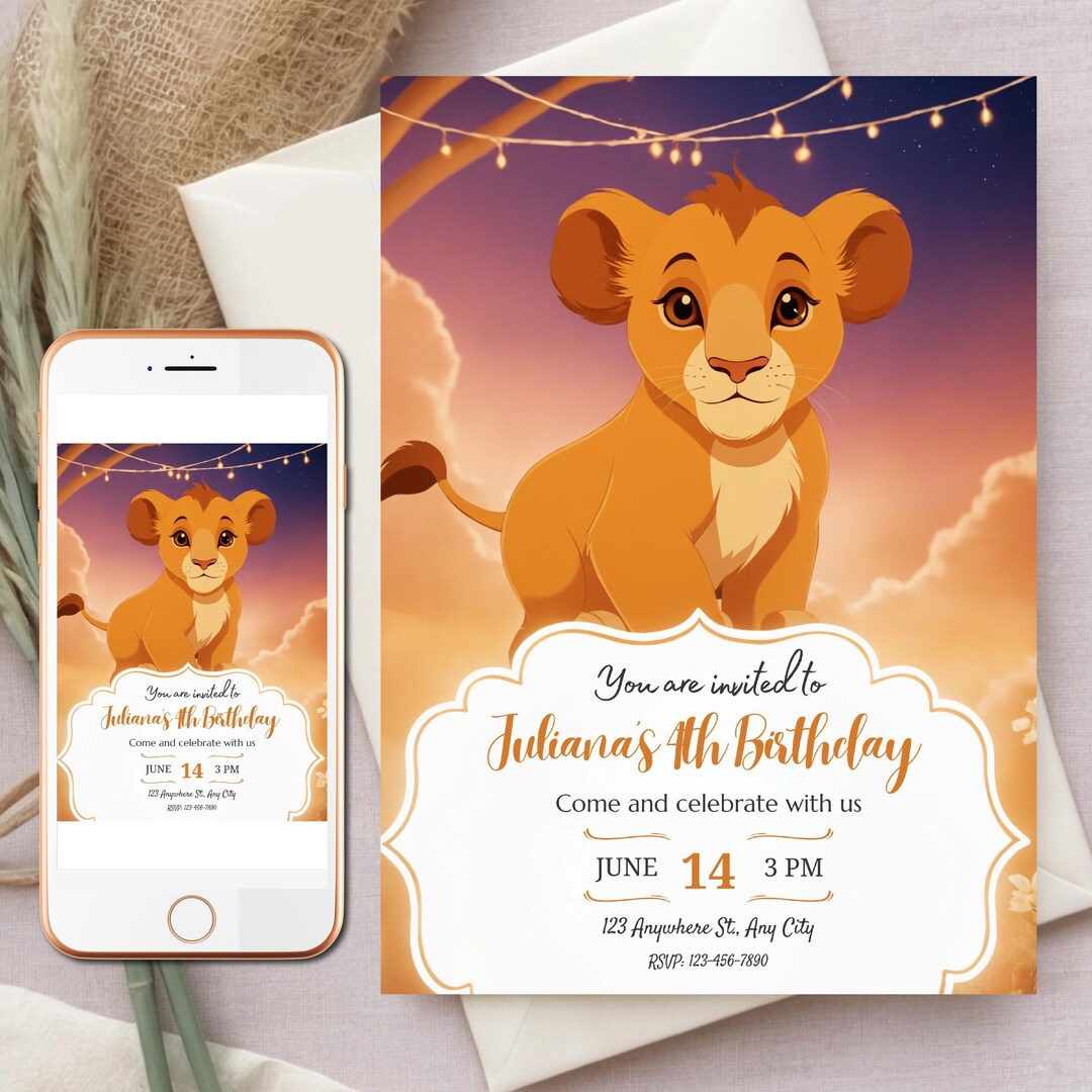 Lion King Birthday Invitation Editable Simba Birthday Invitation ...