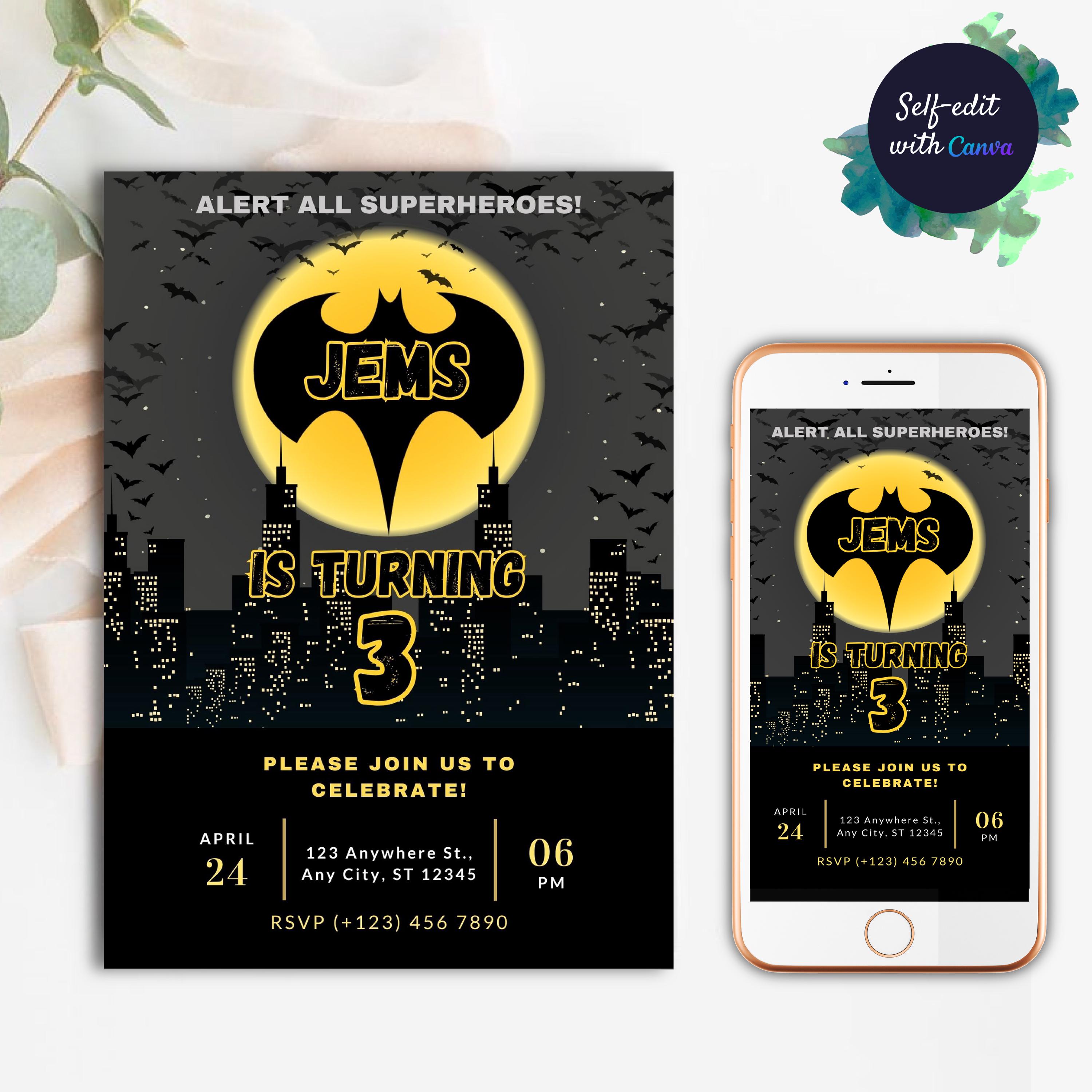 Superhero Birthday Invitation Template Super Hero Birthday Invite Bat ...