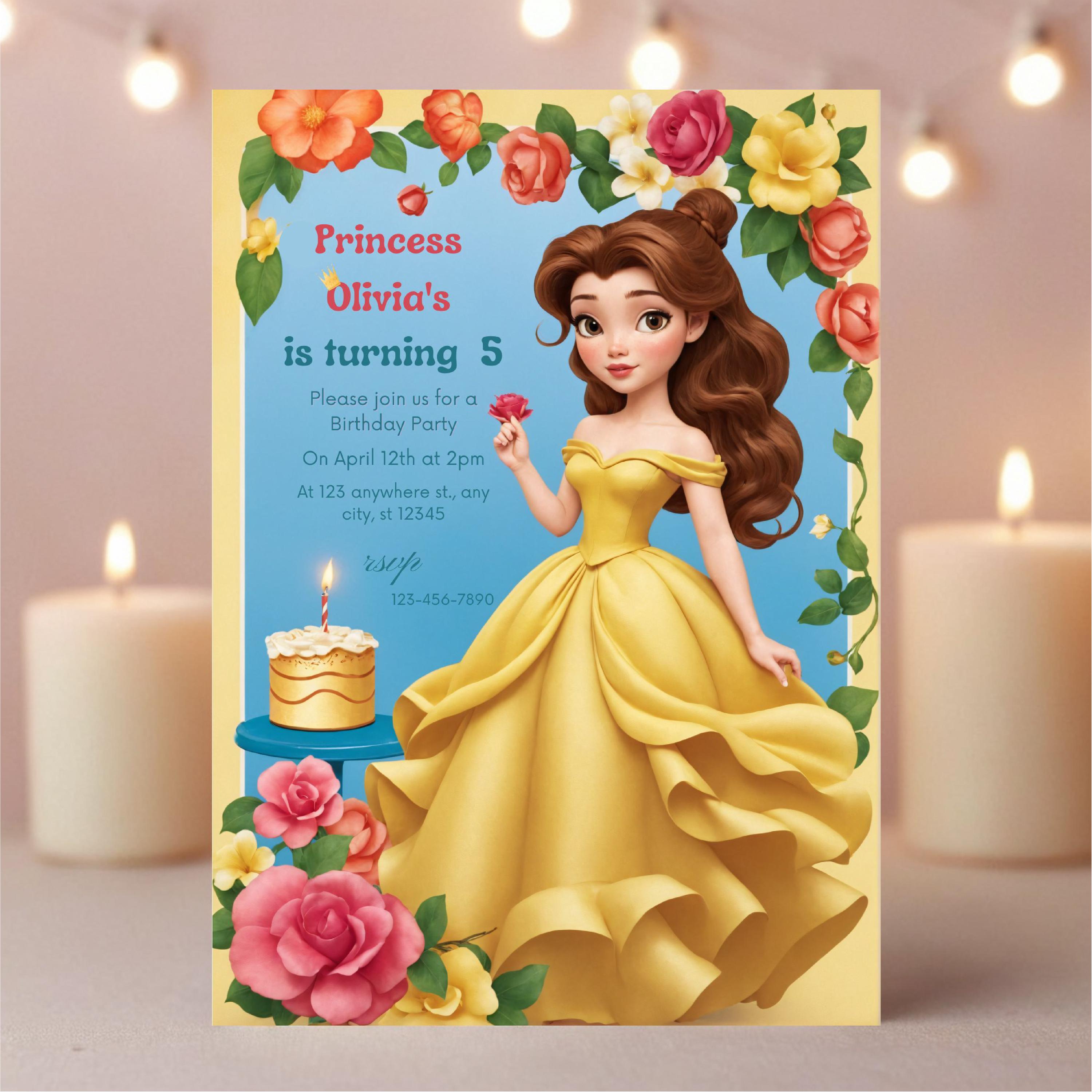 Princess Belle Birthday Invitation Template Editable Belle Invitation ...