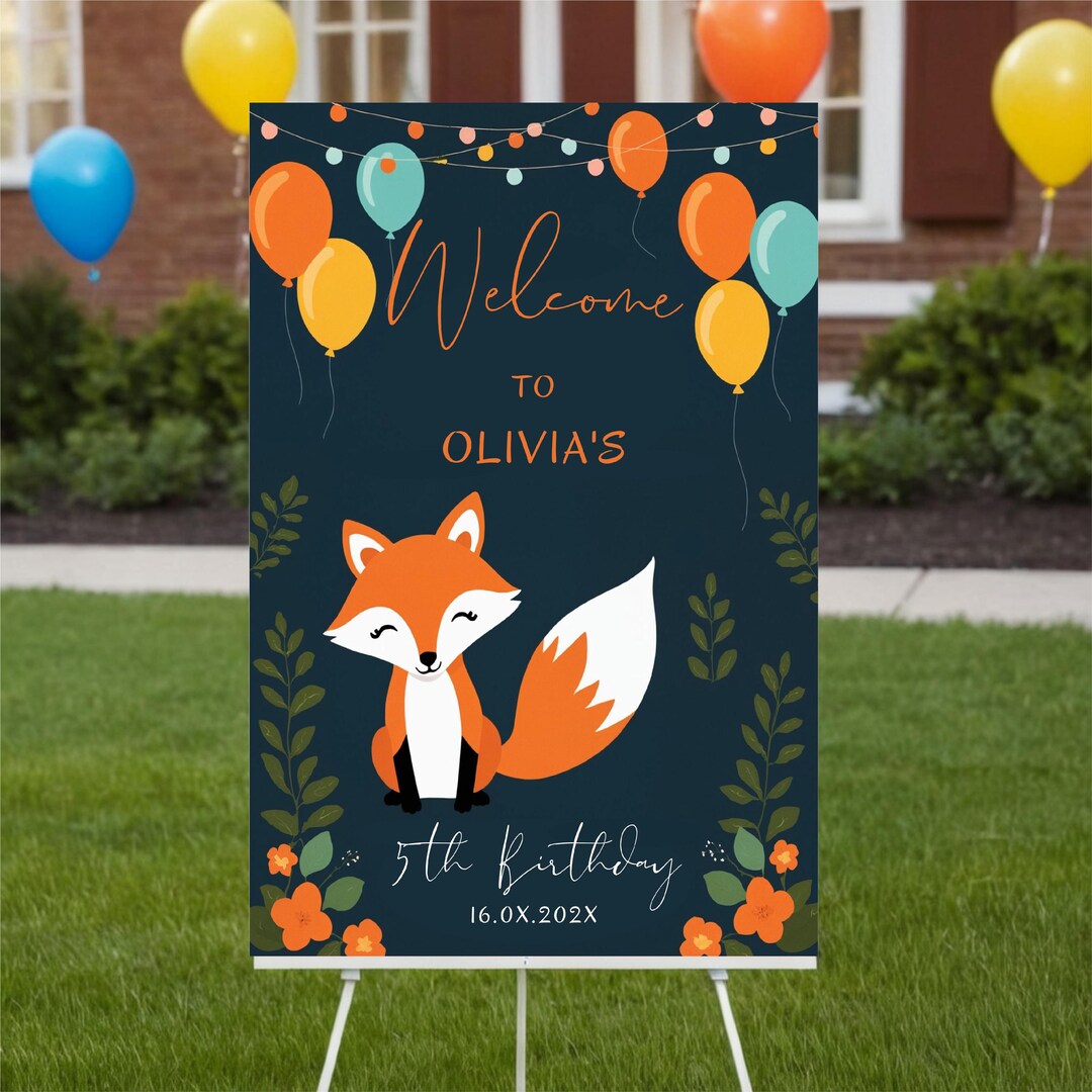 FOX Welcome Sign Fox Birthday Party Banner FOX Party Birthday Welcome ...