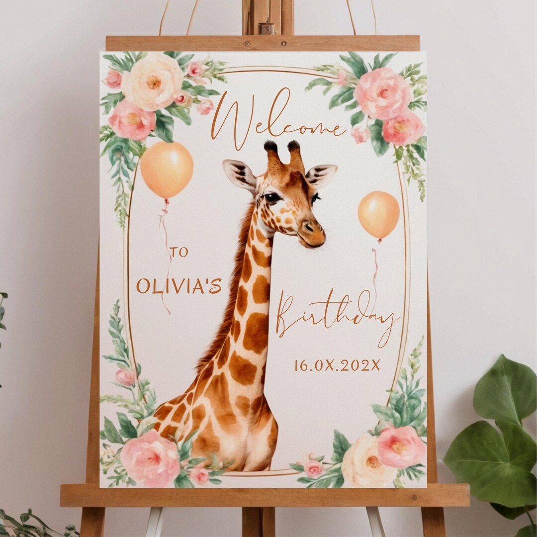 Giraffe Birthday Welcome Sign Giraffe Theme Birthday Party Banner ...
