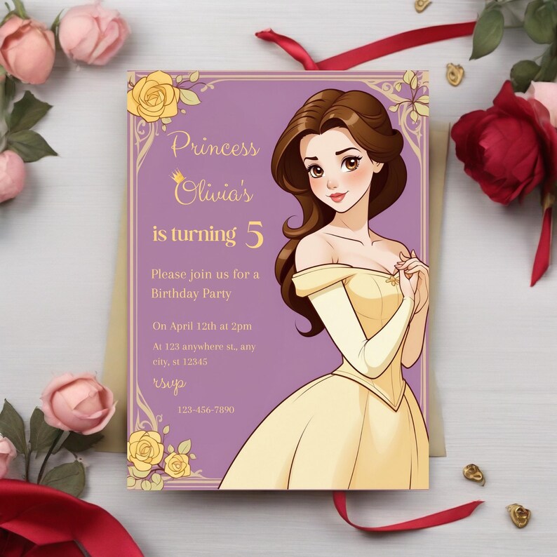 Princess Belle Birthday Invitation Template Editable Belle Invitation ...