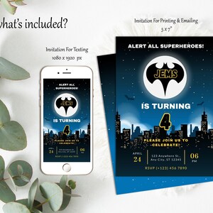 Editable Superhero Birthday Invitation Super Hero Invitation Bat ...