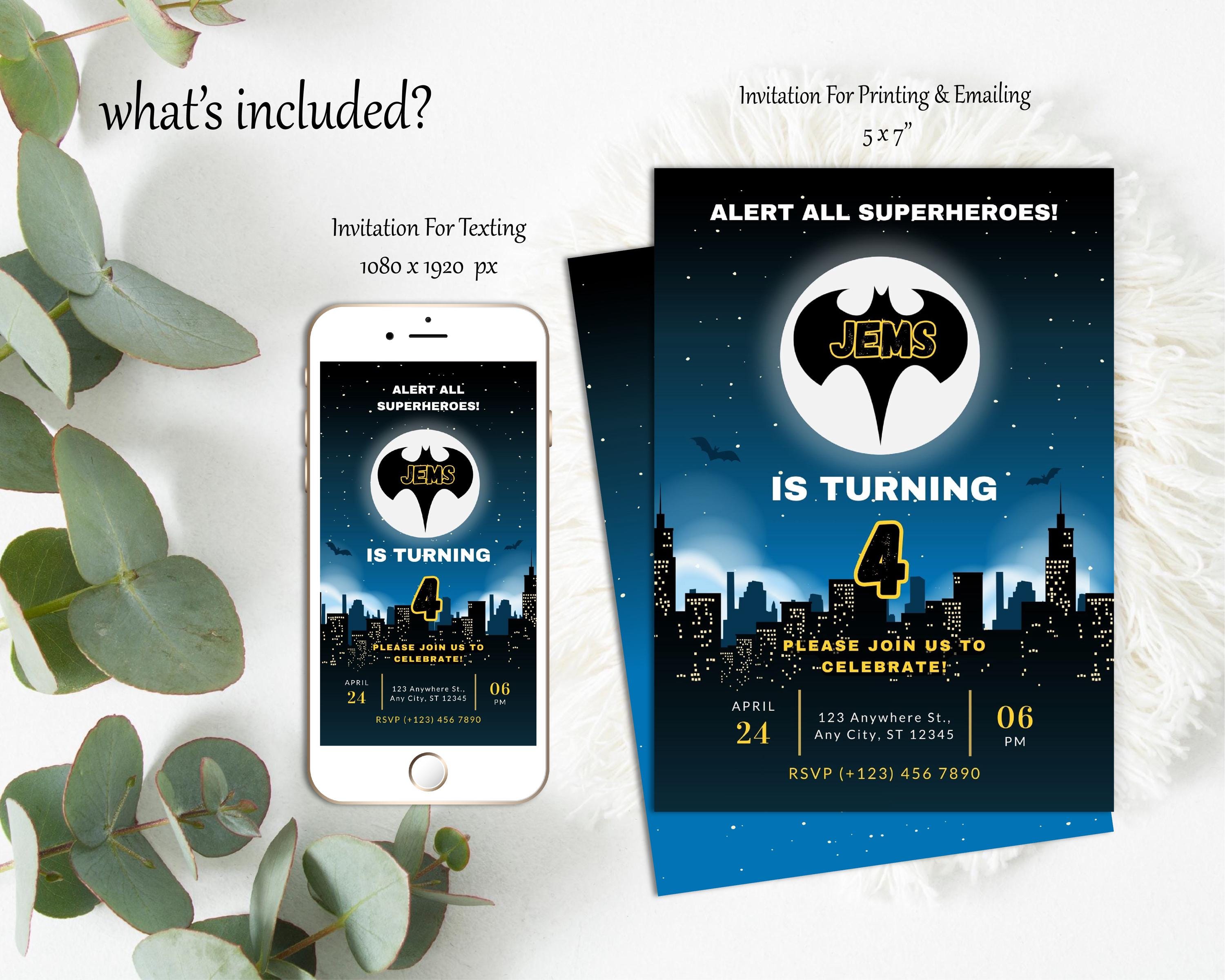 Editable Superhero Birthday Invitation Super Hero Invitation Bat ...