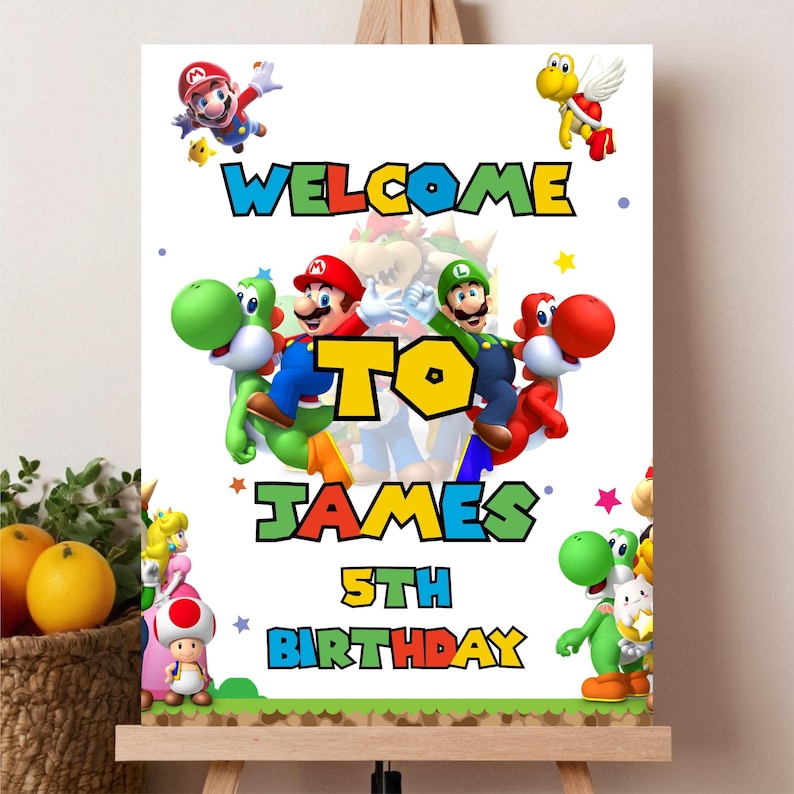 Super Mario Welcome Sign Birthday Party Sign Reception Editable Mario ...