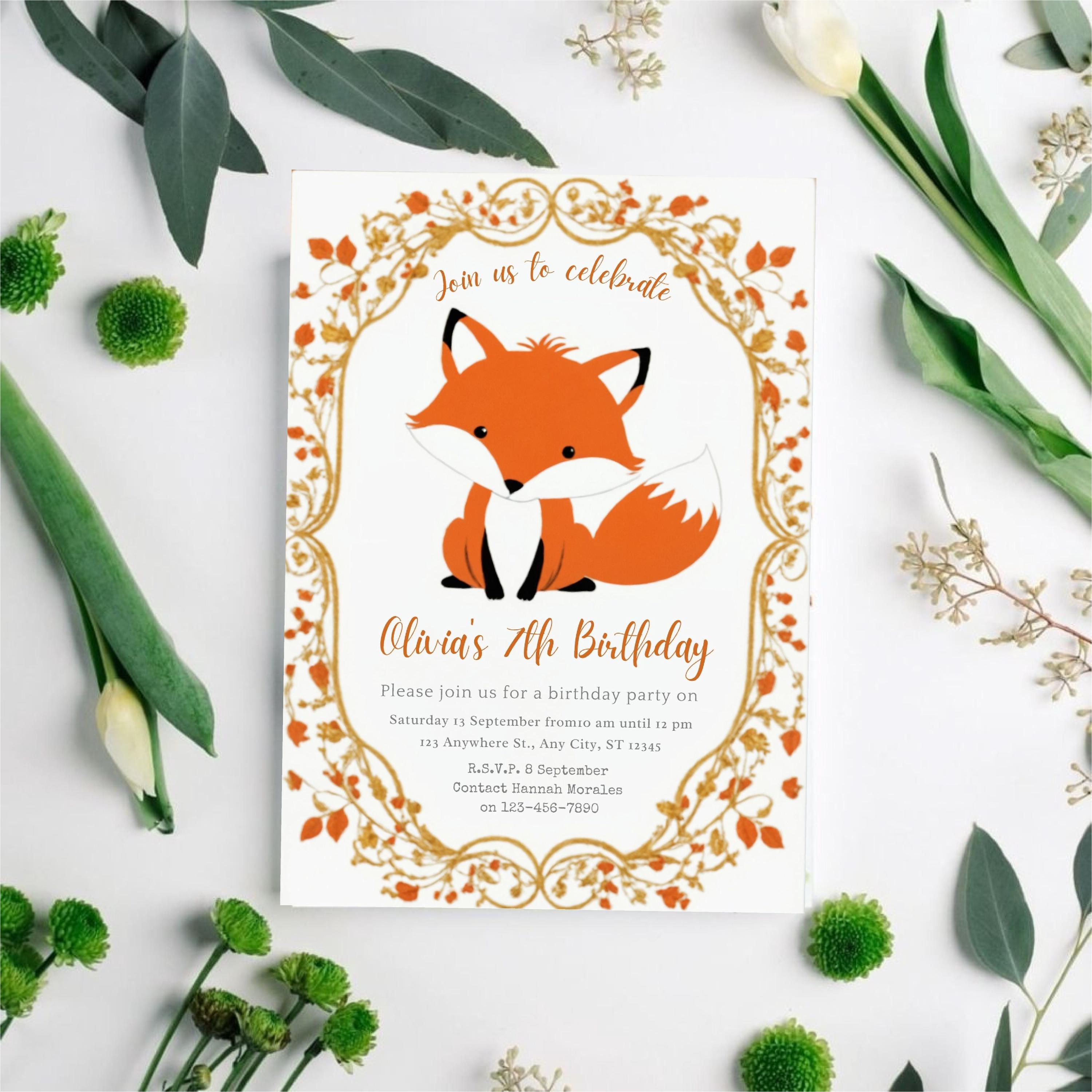 FOX INVITATION Fox Birthday Invitations FOX Party First Birthday ...
