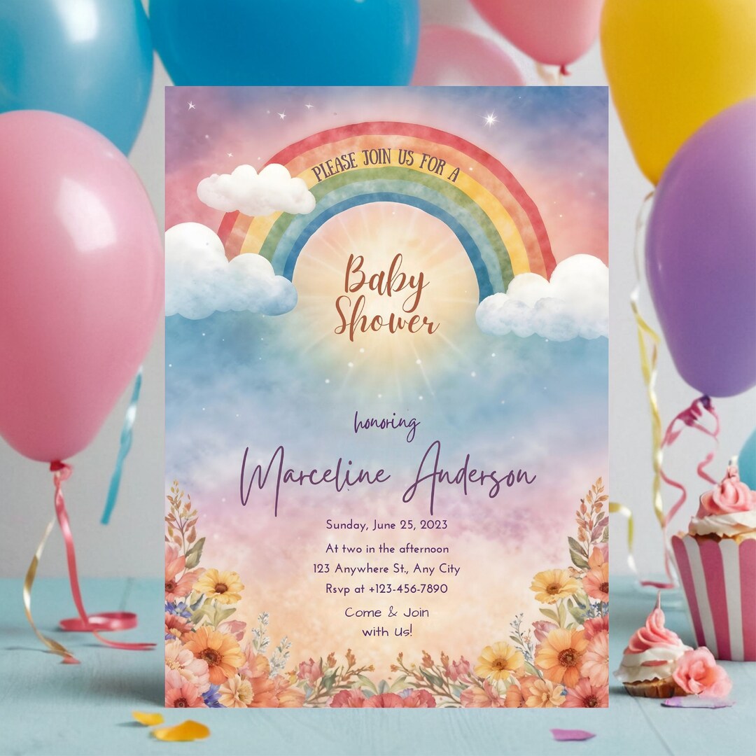 Rainbow Baby Shower Invitation Template Instant Download 5x7 Card ...