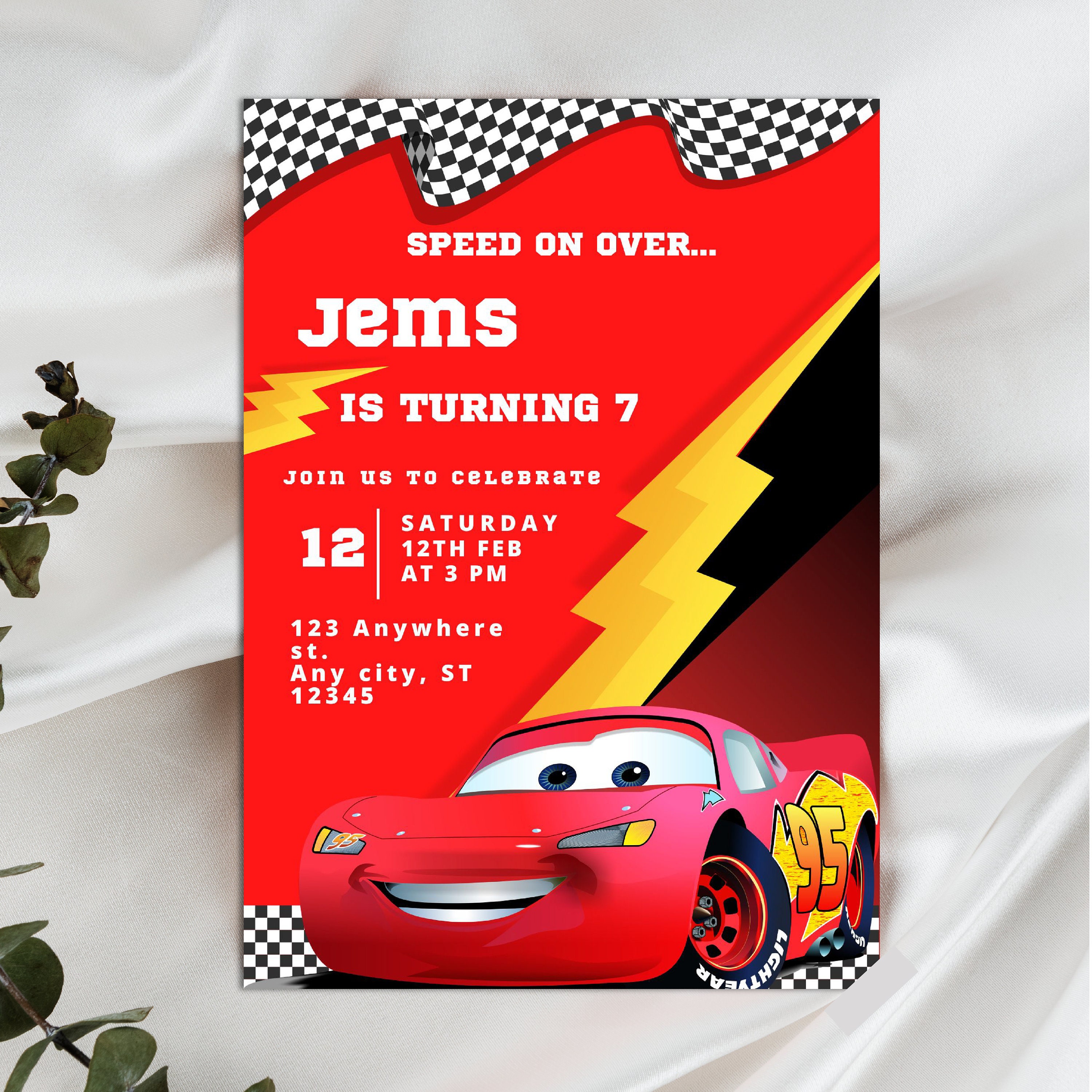 Mcqueen Car Birthday Invitation Template Lightning Mcqueen - Etsy