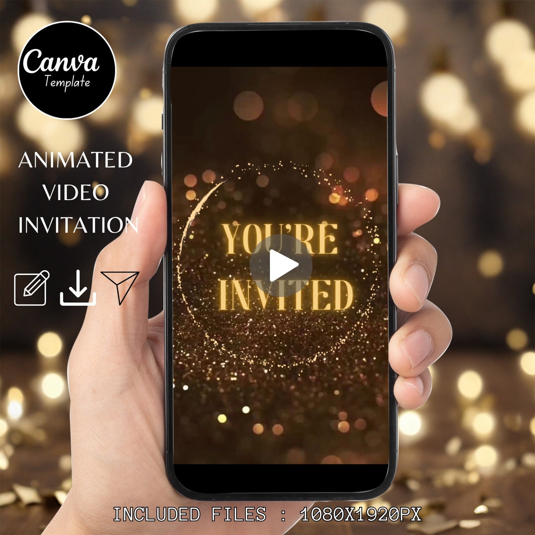 Animated Video Birthday Invitation Template Black and Gold Birthday ...