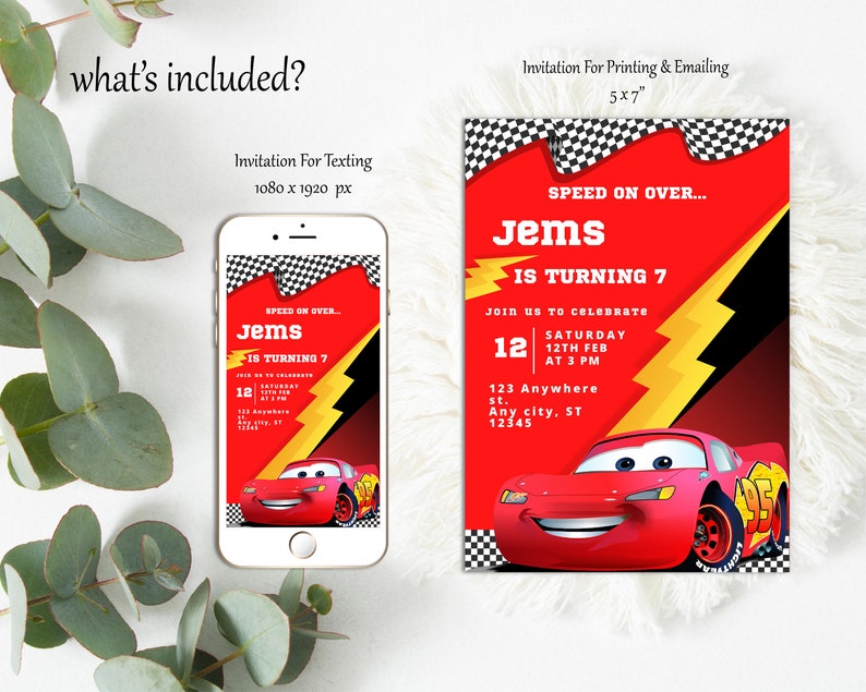 Mcqueen Car Birthday Invitation Template Lightning Mcqueen - Etsy