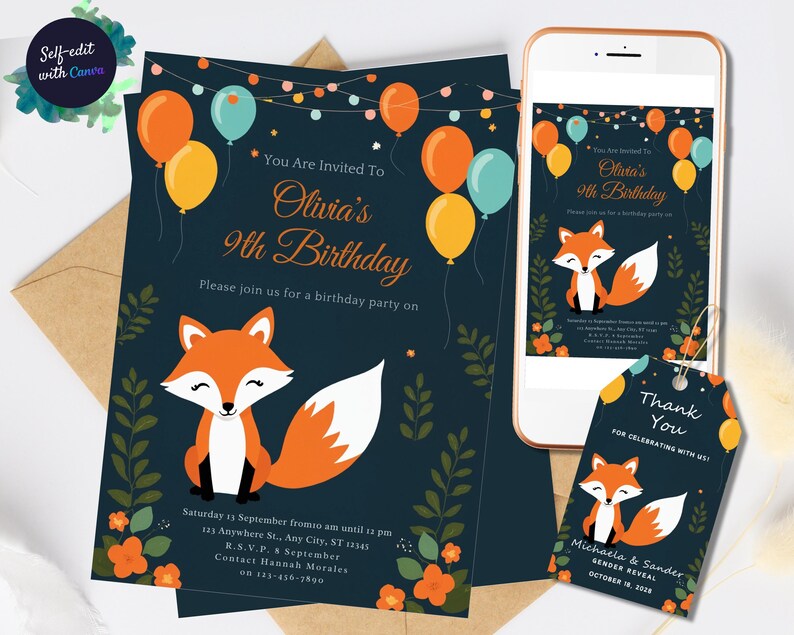 FOX INVITATION Fox Birthday Invitations FOX Party First Birthday ...