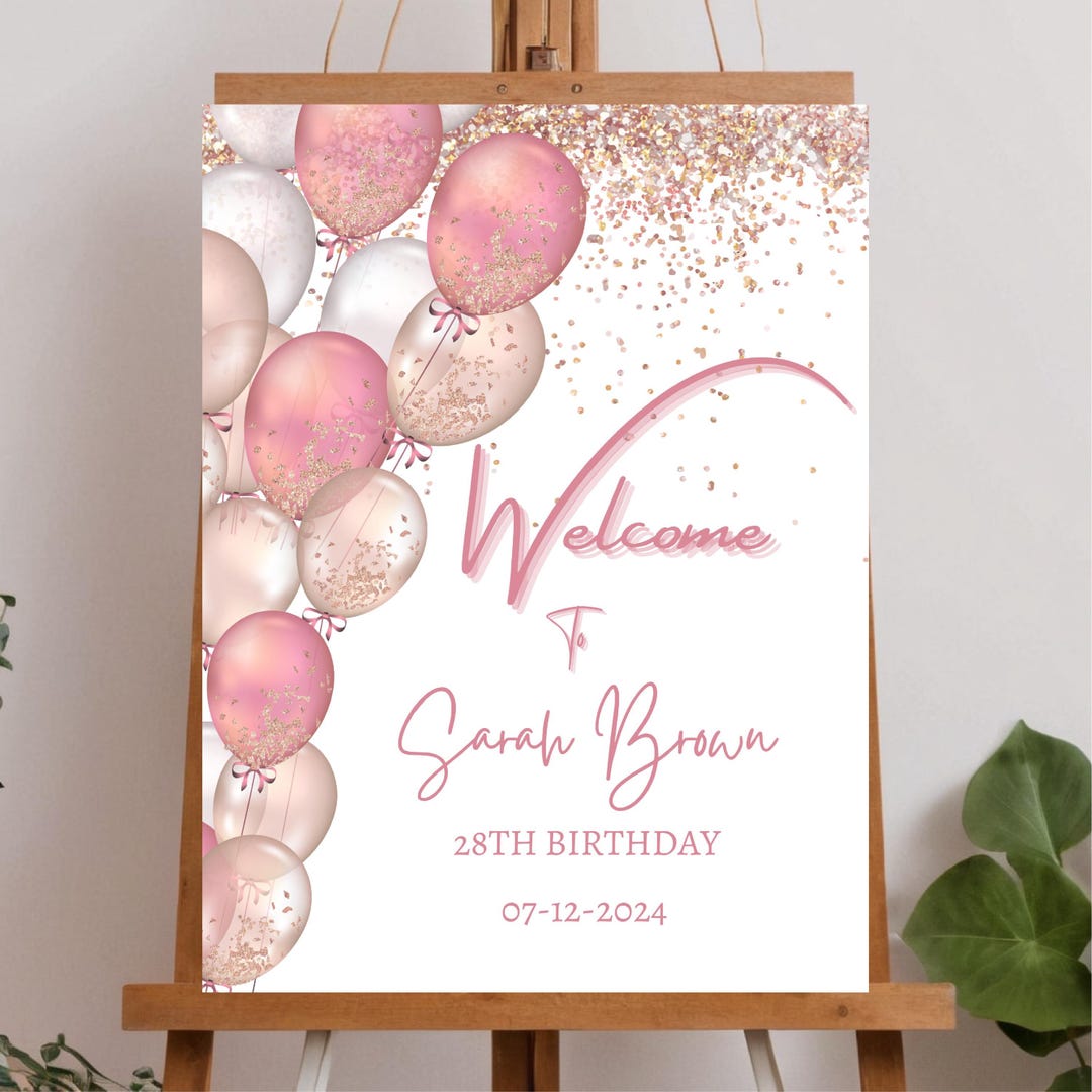Digital Rose Gold Welcome Sign Banner Birthday Party Digital Editable ...