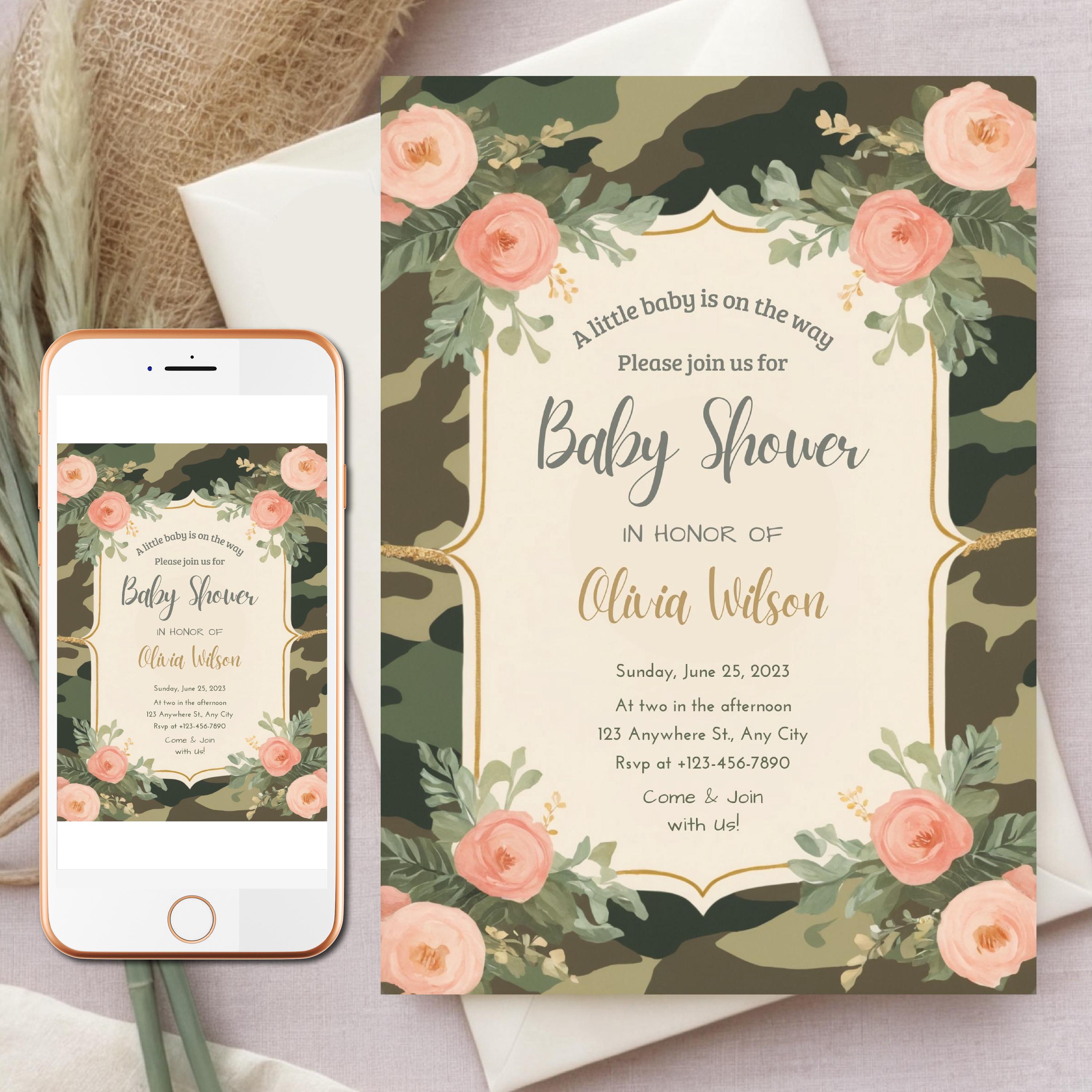 Camo Baby Shower Invitation Camo Birthday Invite Military Invitation ...