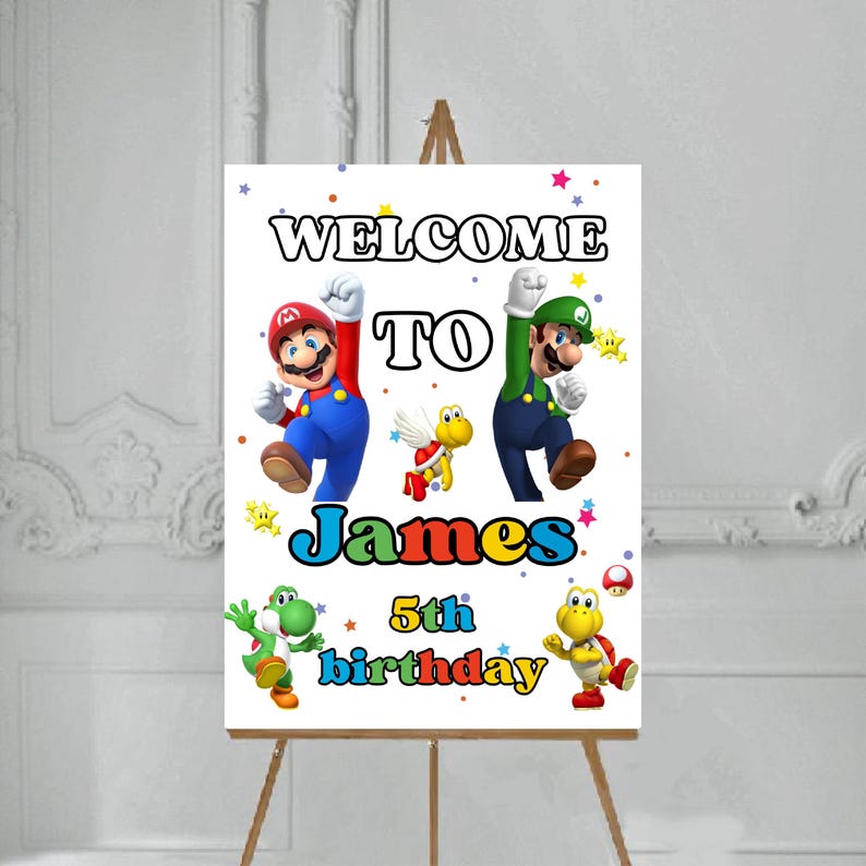 Super Mario Welcome Sign Birthday Sign Reception Editable Mario Bros ...