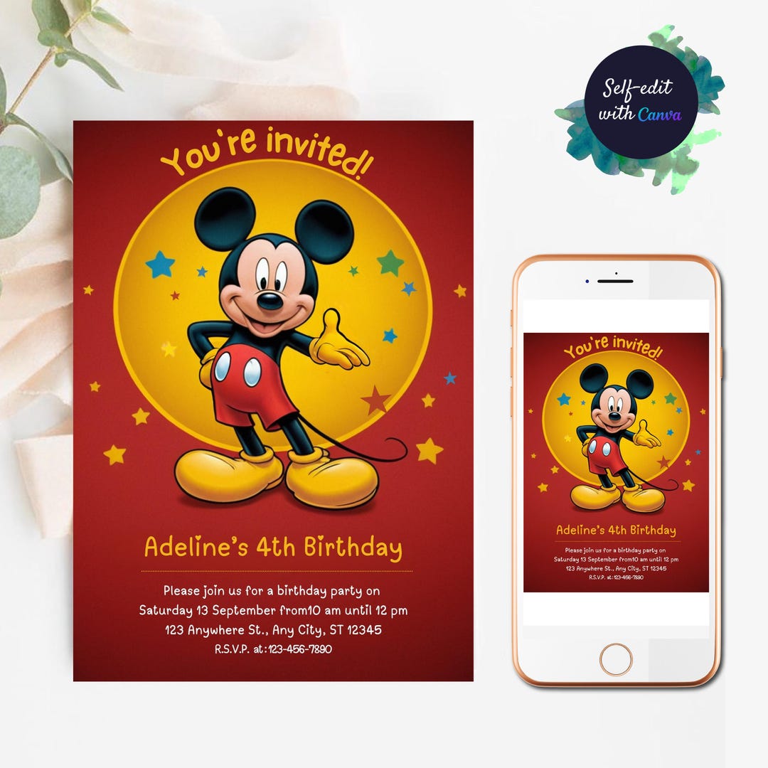 Mickey Mouse Birthday Invitation Template Boy & Girl Party Instant ...