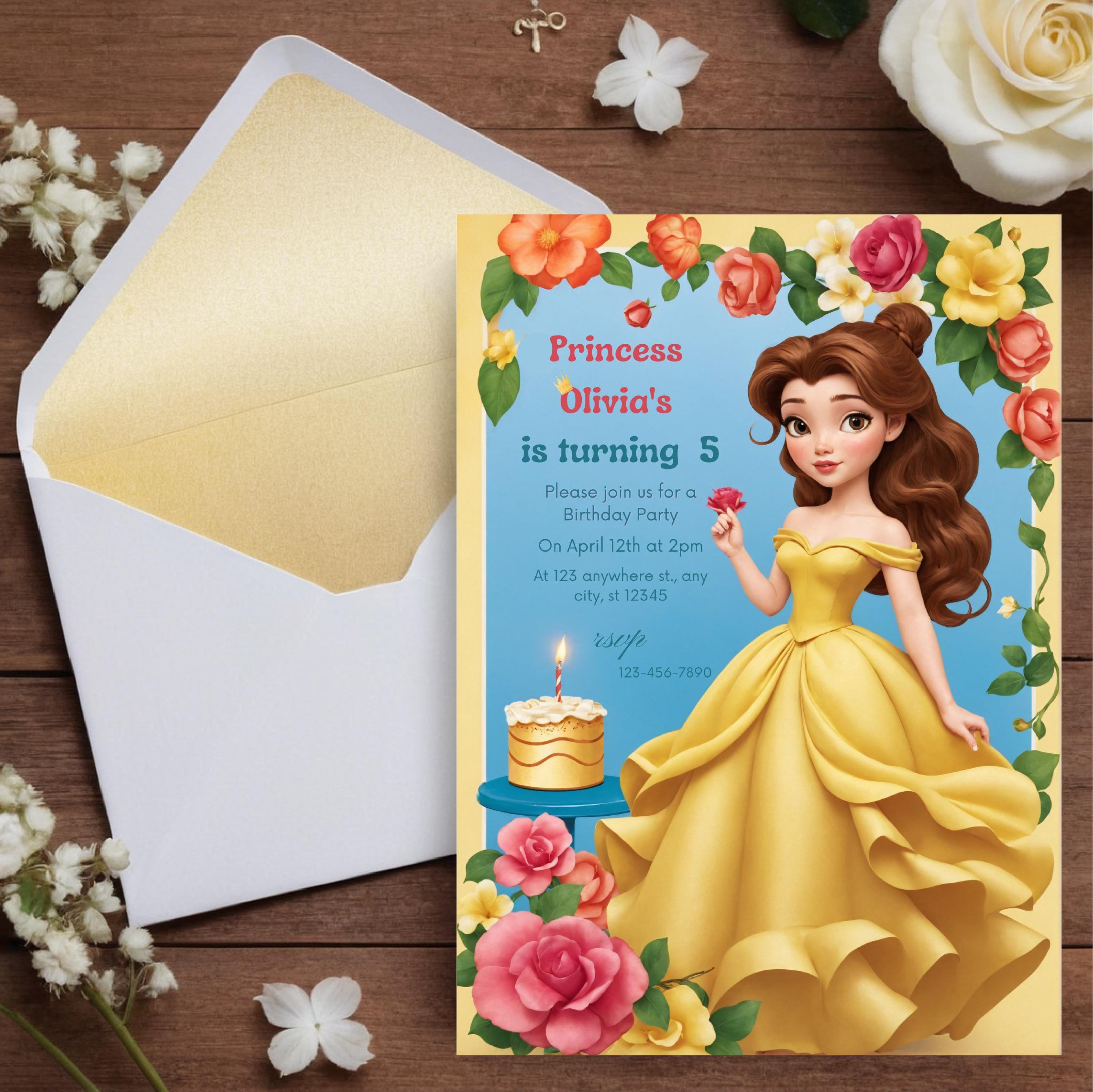 Princess Belle Birthday Invitation Template Editable Belle Invitation ...