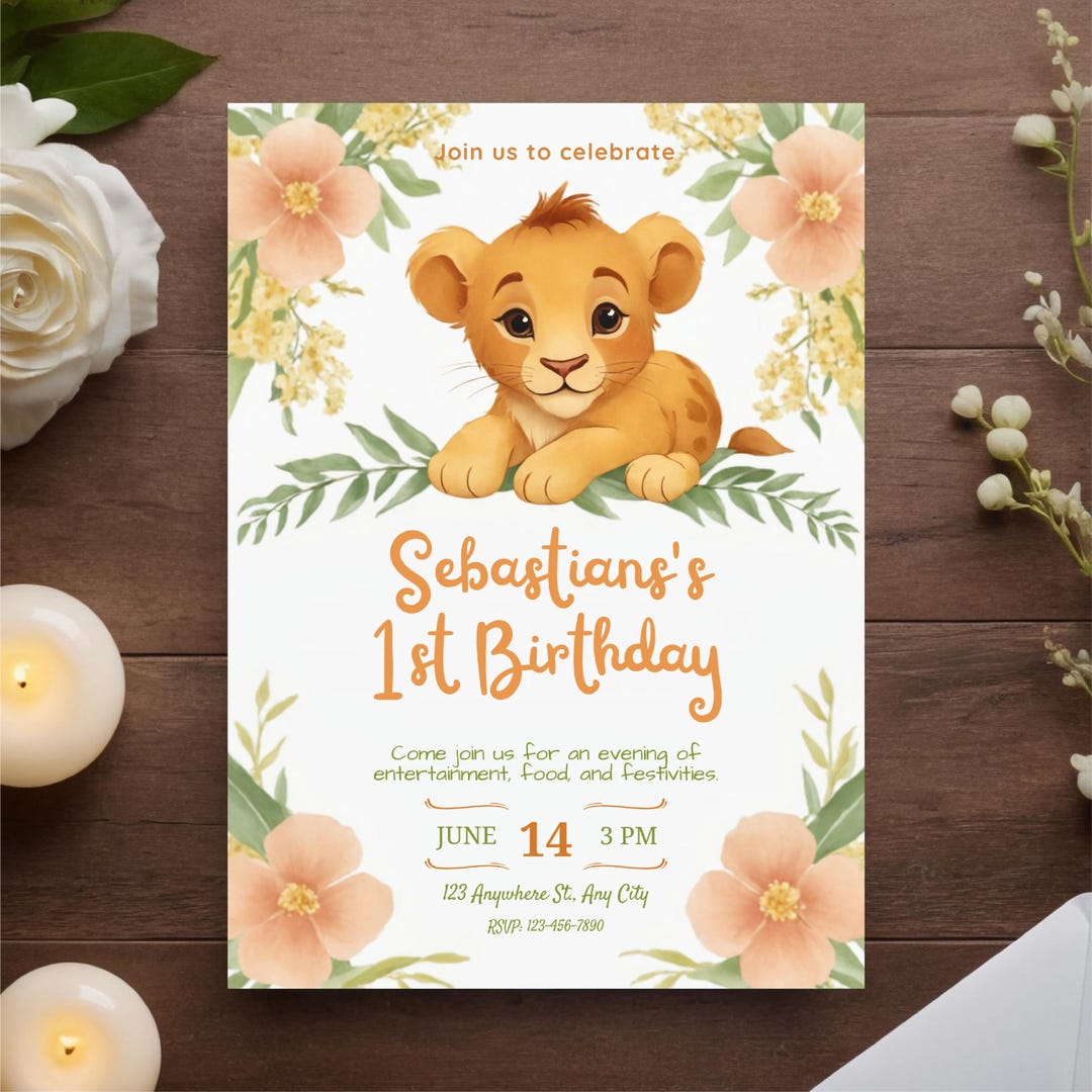 Lion King Birthday Invitation Template Simba Birthday Party Invitations ...