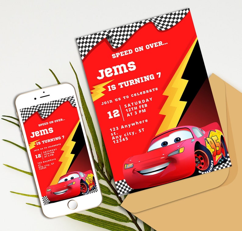 Mcqueen Car Birthday Invitation Template Lightning Mcqueen - Etsy