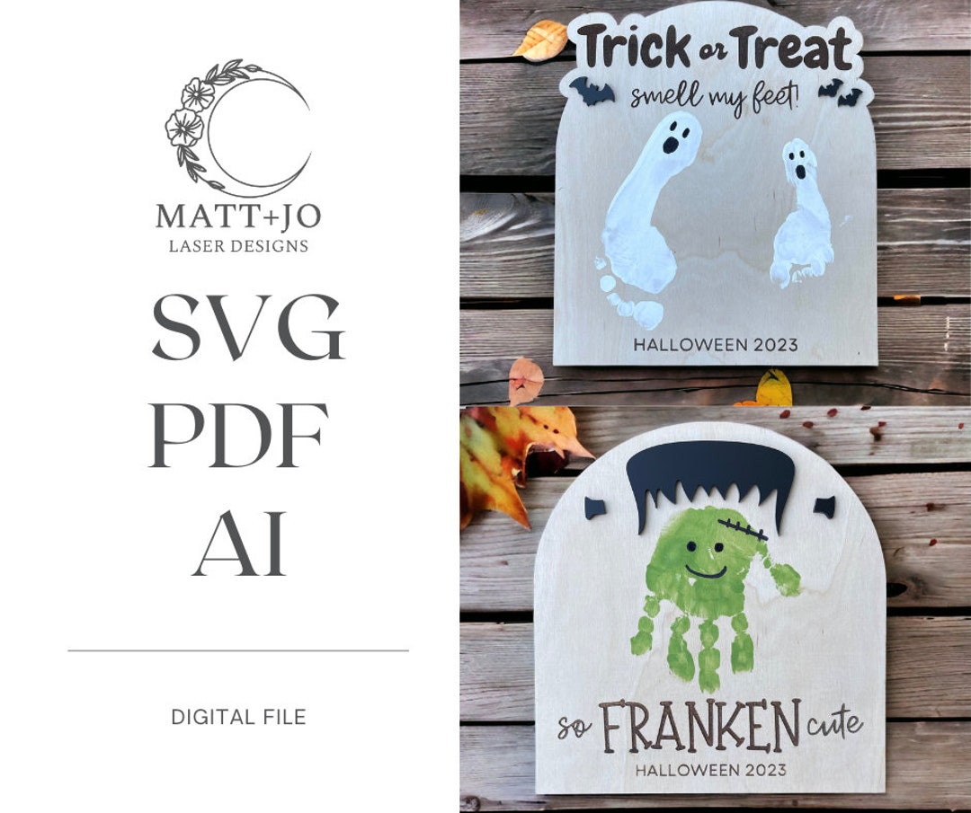 BUNDLE- Halloween Footprint & Handprint Board Laser Files 2025-2030 - Etsy
