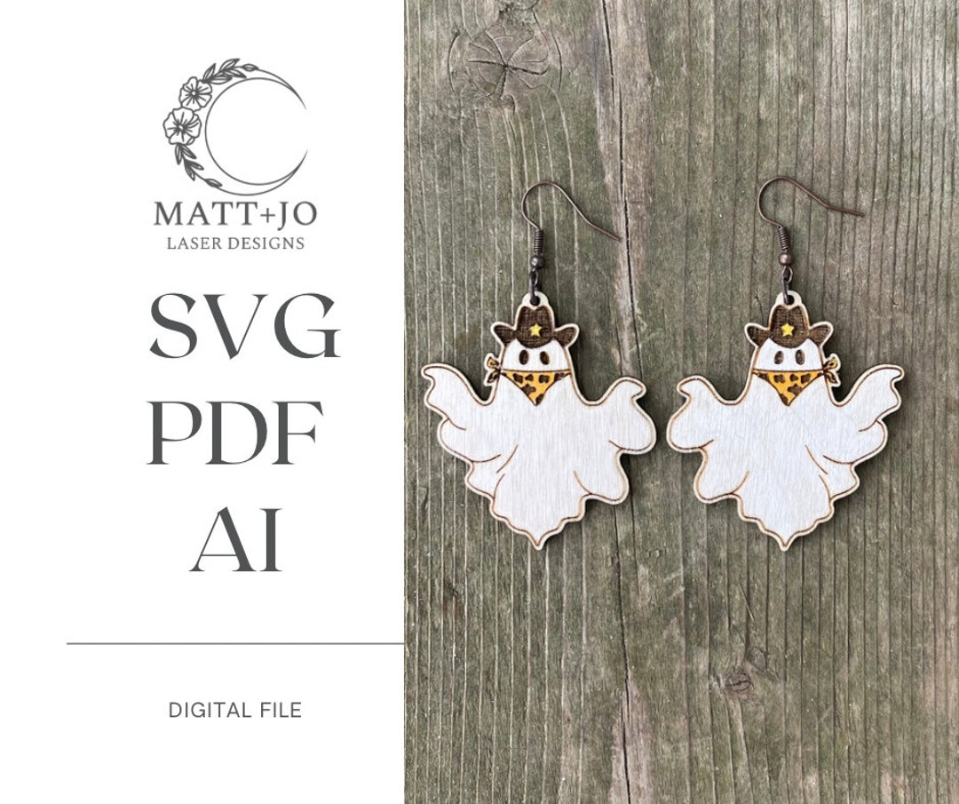Ghost Earrings SVG, Cowboy Ghost Earrings SVG, Laser Cut File, Ghost ...