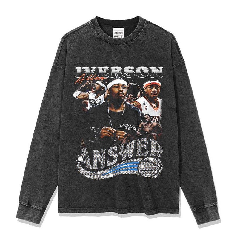 Allen Iverson Vintage Wash Tee Shirt and Long Sleeve the Answer 76ers Graphic Tee 90's Retro ...